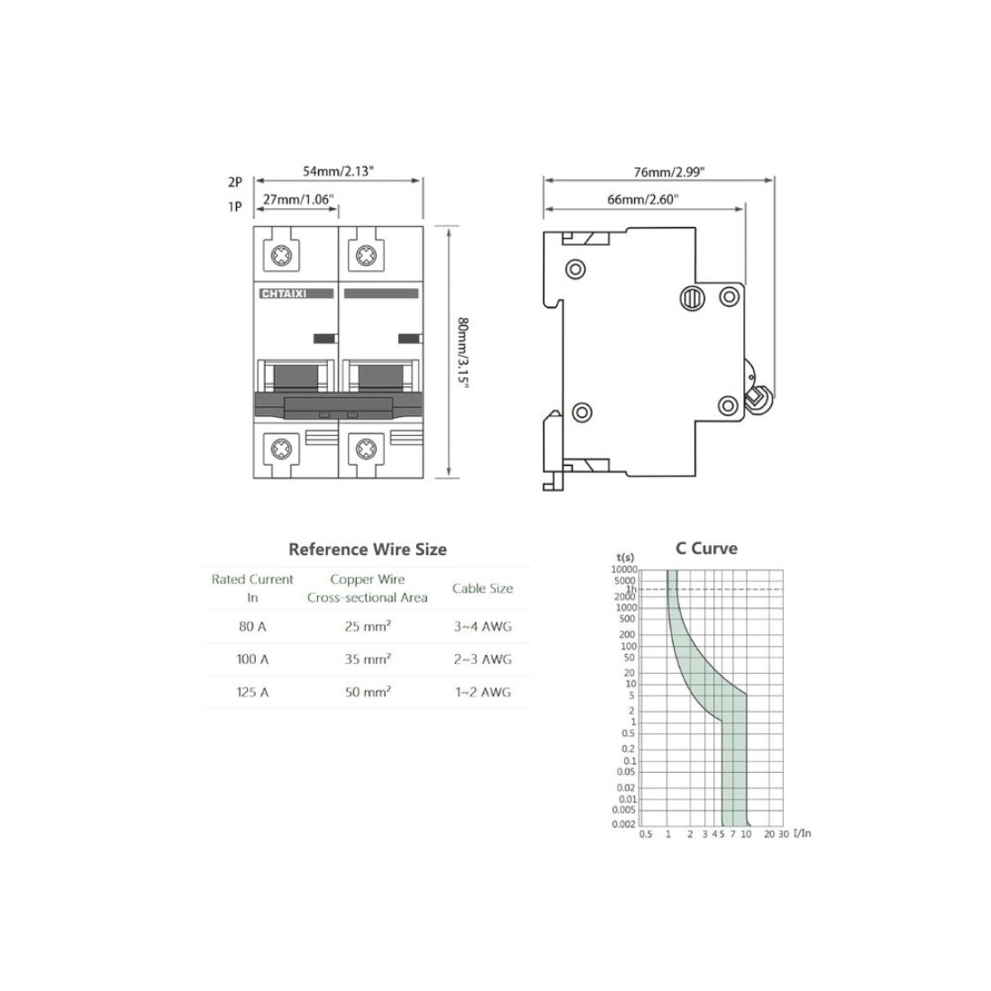 2 Pole DIN Rail Mount Circuit Breaker Chtaixi-DZ47N-100|Carisol[Jamaica]